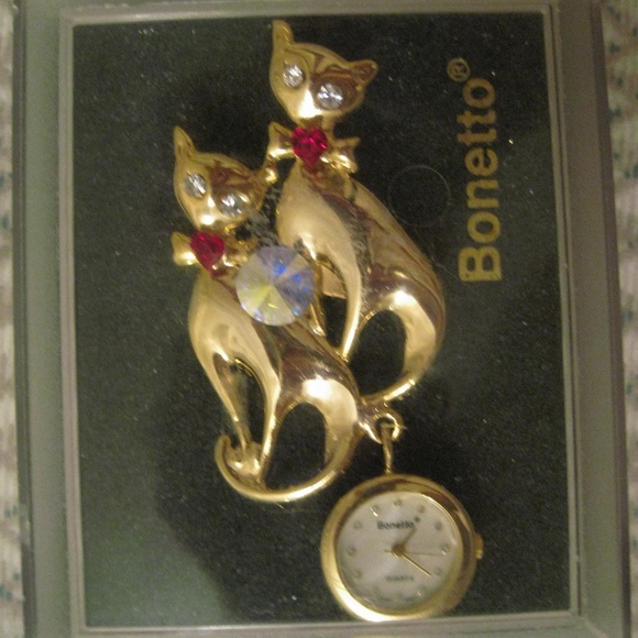 Bonetto Watch Cats Rhinestone Brooch Japan Movemnt | Accessories ...